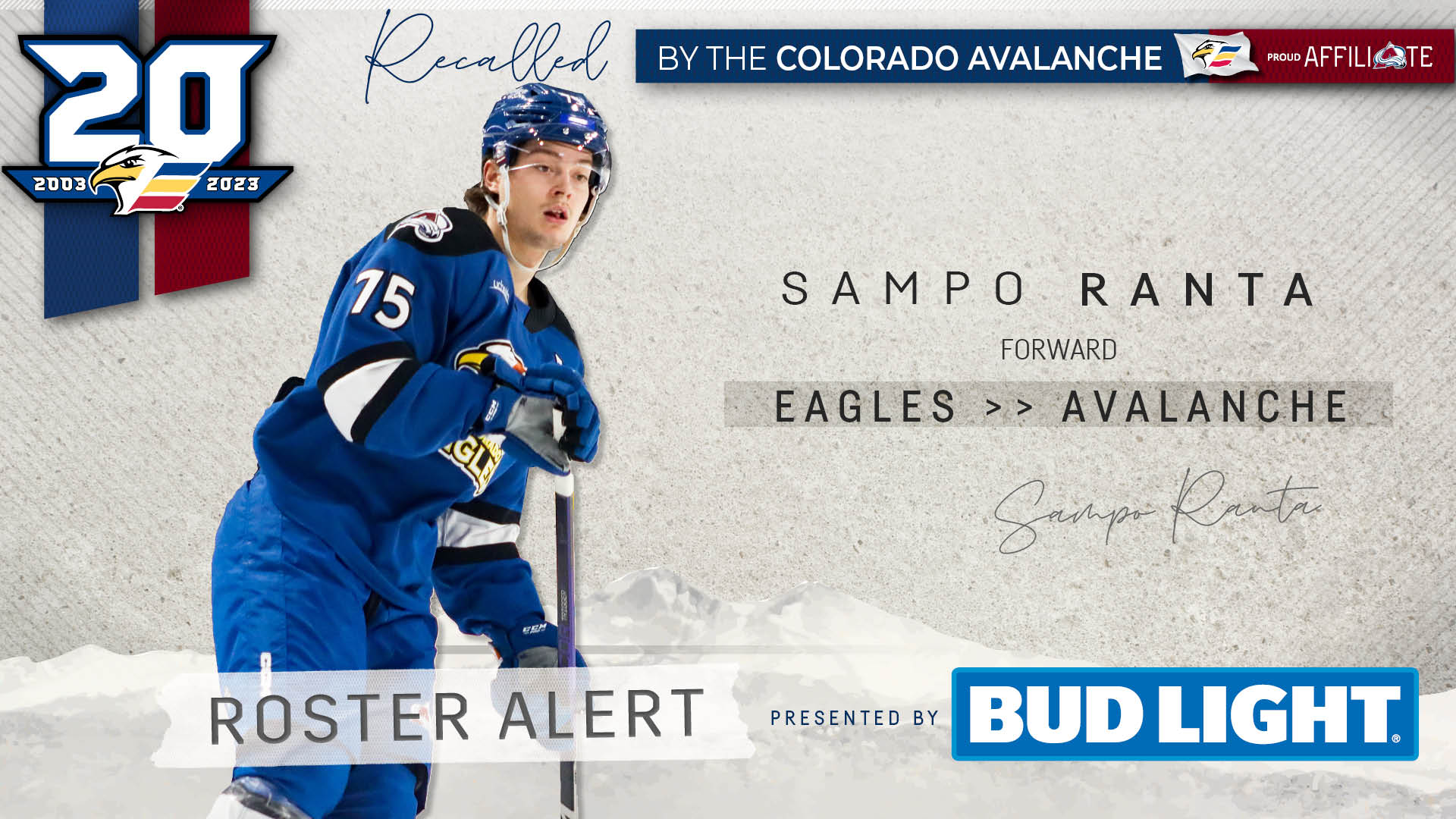 Avalanche Recalls Forward Sampo Ranta | Colorado Eagles