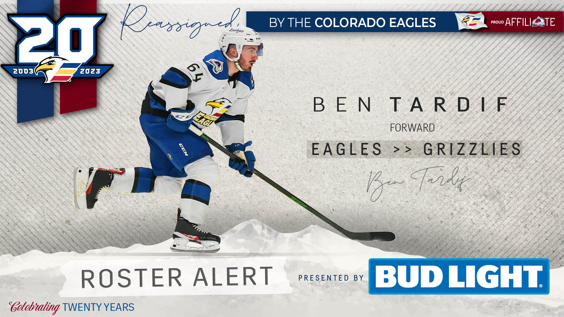 Forward Ben Tardif Reassigned to ECHL’s Utah Grizzlies | Colorado Eagles