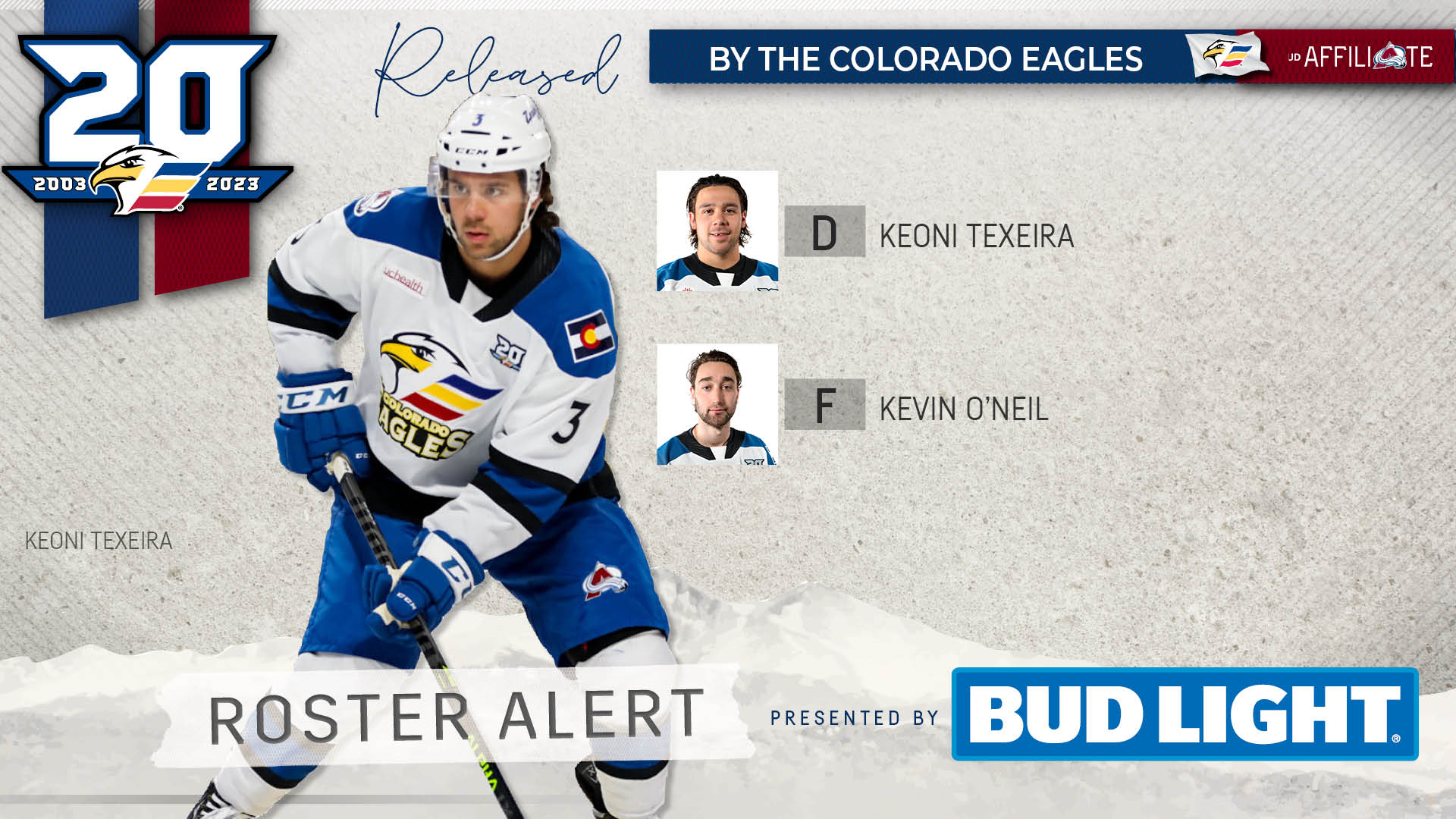 O’Neil, Texeira Released by Colorado Eagles | Colorado Eagles