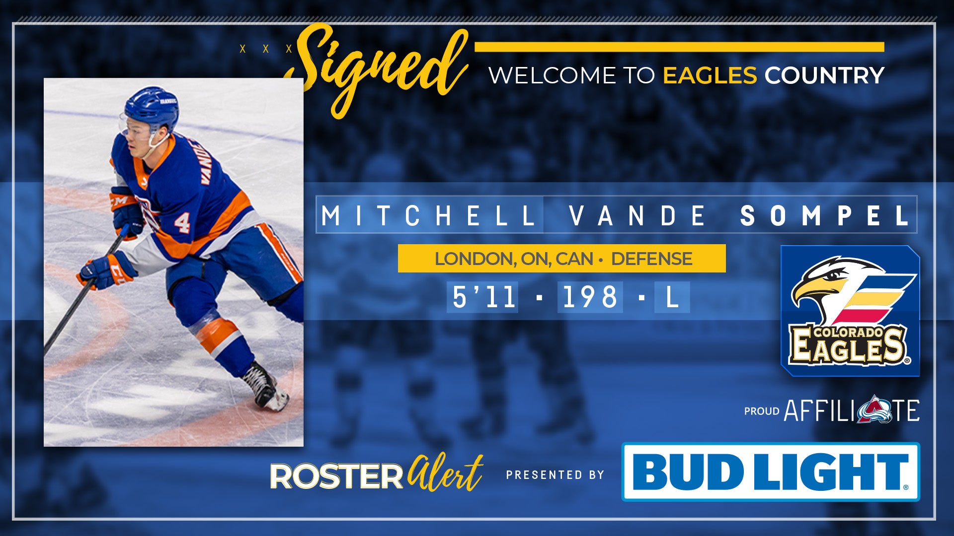 Eagles Add Defenseman Mitchell Vande Sompel | Colorado Eagles