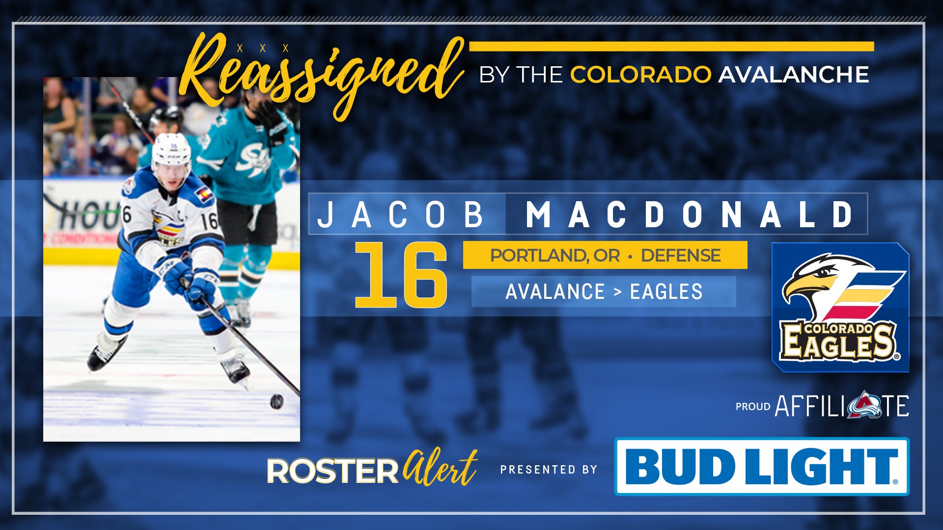 Defenseman Jacob MacDonald Reassigned to Eagles | Colorado Eagles